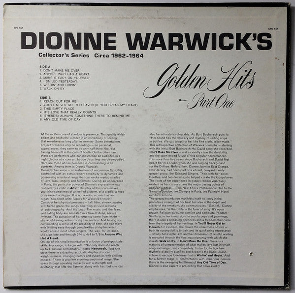 Buy Dionne Warwick : Golden Hits - Part One (Collector's Series Circa ...