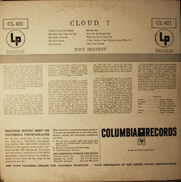 Buy Tony Bennett Featuring Chuck Wayne : Cloud 7 (LP, Album, Mono ...