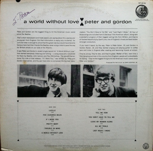 Buy Peter And Gordon* : A World Without Love (LP, Album, Scr) Online ...