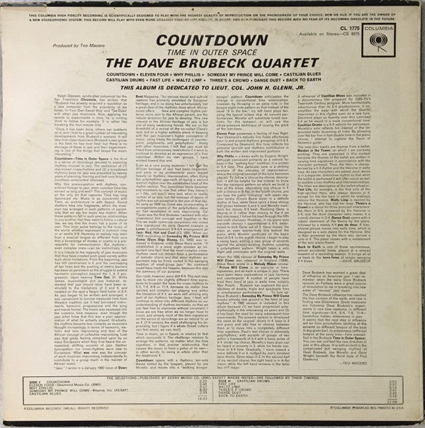 Buy The Dave Brubeck Quartet : Countdown Time In Outer Space (LP, Album ...